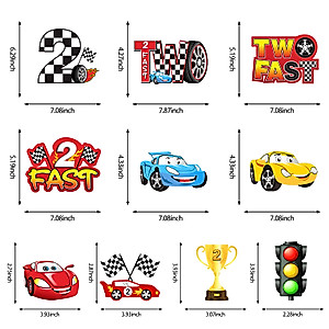 Aodocuto Race Car 2 Fast Birthday Decorations Hanging Swirls for Boys, 16Pcs Car Theme 2nd Birthday Foil Swirls Party Supplies, 2 Year Old Let's Go Racing Birthday Party Ceiling Decor