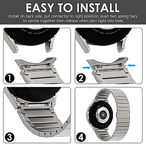 Wingle for Samsung Galaxy Watch 7 6 Band 5 Pro Galaxy Watch 6 Classic Bands 47mm 5/4/4 Classic/FE No Gap Band 44mm 40mm 43mm 45mm 42mm 46mm Men, Solid Stainless Steel Metal Link Bracelet Band Titanium
