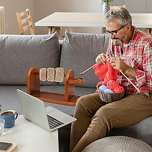 Generic Yarn Holder for Crocheting Wooden Yarn Rack Stand with Slots Yarn Storage Organizer Knitting & Crochet Supplies Horizontal Yarn Spinner Stable Yarn Ball Dispenser for Knitting Lovers, Brown