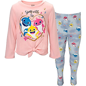 Pinkfong Baby Shark Daddy Mommy Baby Girls T-Shirt Legging Blue/Pink 18-24 Months