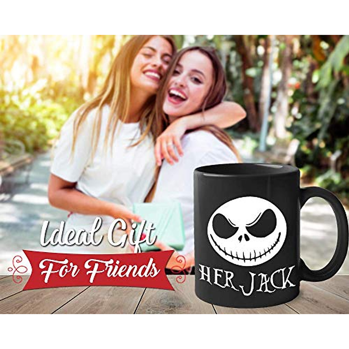 Bubble Hugs Halloween Coffee Mug - Her Jack - Witch Pumpkin Creepy Skull Scary Monster Nightmare Before Christmas Zombie Trick Or Treat Sally Skellington