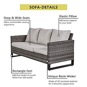 HUMMUH 6 Piece Patio Furniture All Weather Wicker Outdoor Sectional Sofa,High Back Patio Chairs,Coffee Table and Ottomans Set for Porch,Garden,Backyard
