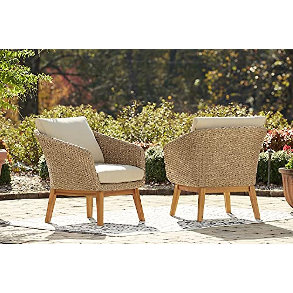 Signature Design by Ashley Outdoor Crystal Cave Patio Wicker Lounge Chair Set, 2 Count, Beige