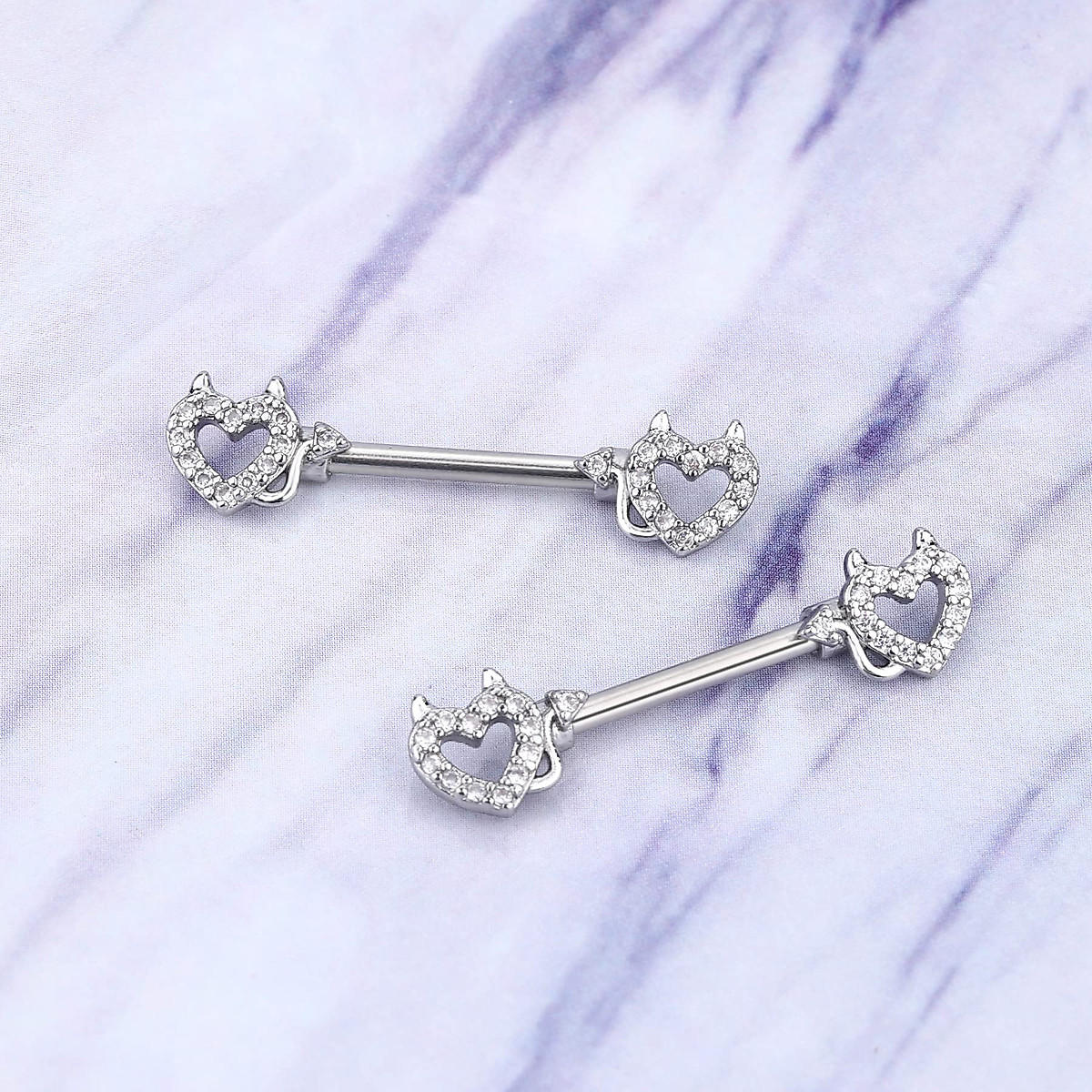 Melighting Devil Nipple Rings 14G Surgical Steel 316L Heart Shape Nipple Barbell CZ Nipple Piercing Jewelry for Women Men Body Piercing Jewelry