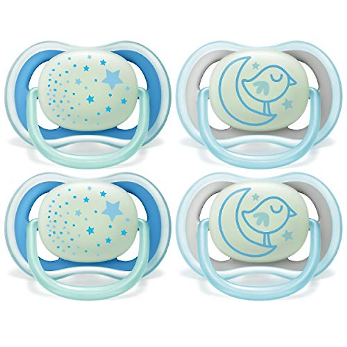 Philips AVENT Ultra Air Nighttime, 6-18 Months Pacifier, Blue, Pack of 4, SCF376/43