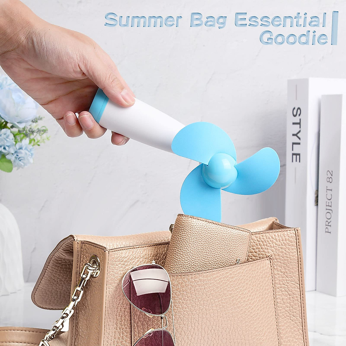 Riakrum 6 Packs Handheld Fan with Soft Foam Blades Quiet Personal Fan Mini Fan Battery Operated Tiny Fan Portable Fan for Travel Home Hiking Makeup (Blue)