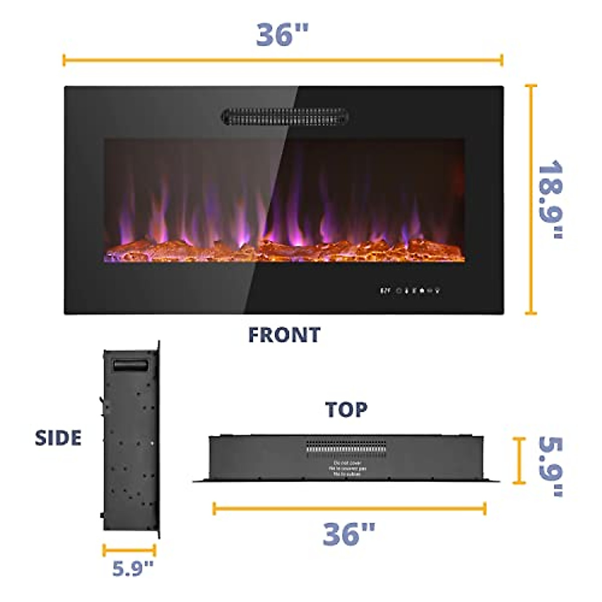 Prominence Home LED Slim Design Electric Fireplace Insert and Wall Mounted Fireplace with 1500 Watt Heater, Log & Crystal Ember Options, Adjustable Realistic Flame and Remote Control, (36 Inch)