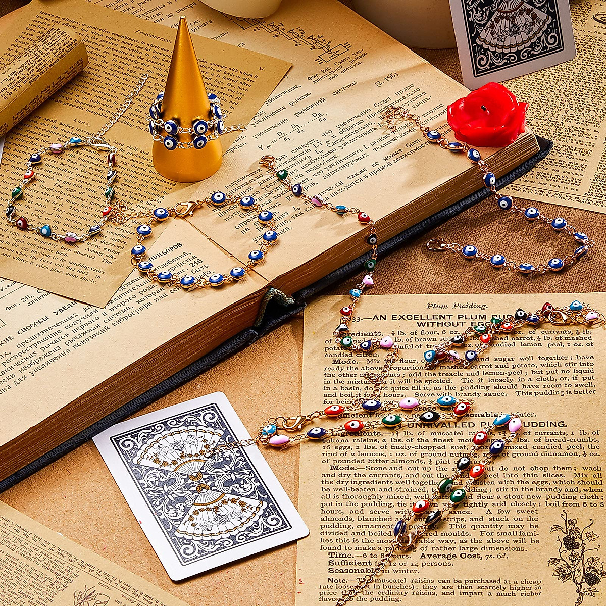 SATINIOR 9 Pieces Evil Eye Bracelet Handmade Evil Eye Beads Bracelet Evil Eye Chain Bracelet Adjustable Amulet Jewelry Evil Eyes Bracelets for Women Family