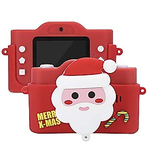 DAUERHAFT Santa Child Camera, Silicone ABS Red Portable One Key Shooting Child Camera with Built in Mp3 Music Multi Languages for Children for Gifts