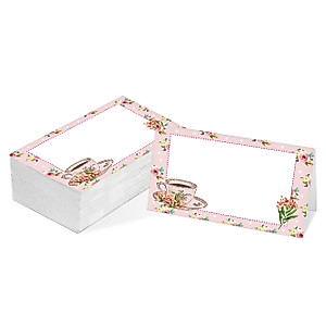 Table Place Card, Tea Party Themed Tent Style Cards, Pack of 25 Half-Fold Reception Place Card, Perfect for Bride Shower, Birthday Party, Banquet and Special Events C26