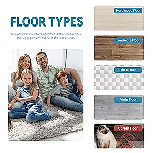 Rug Pad Grippers (New Tech 2022), 4PCS Resusable Washable Rug Tape on Hardwood Floors & Tiles, Dual Sided Adhesive Non Slip Rug Pads, Extra Strong Grippers for Area Rugs to Keep Flat and in Place