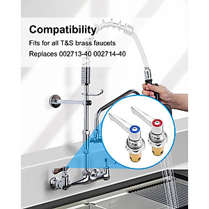 Handle Stem Assembly Fit for all T&S brass Faucets, Blue Cold and Red Hot Side Spindle Assembly Valve Replacement Part Replaces 002713-40 002714-40
