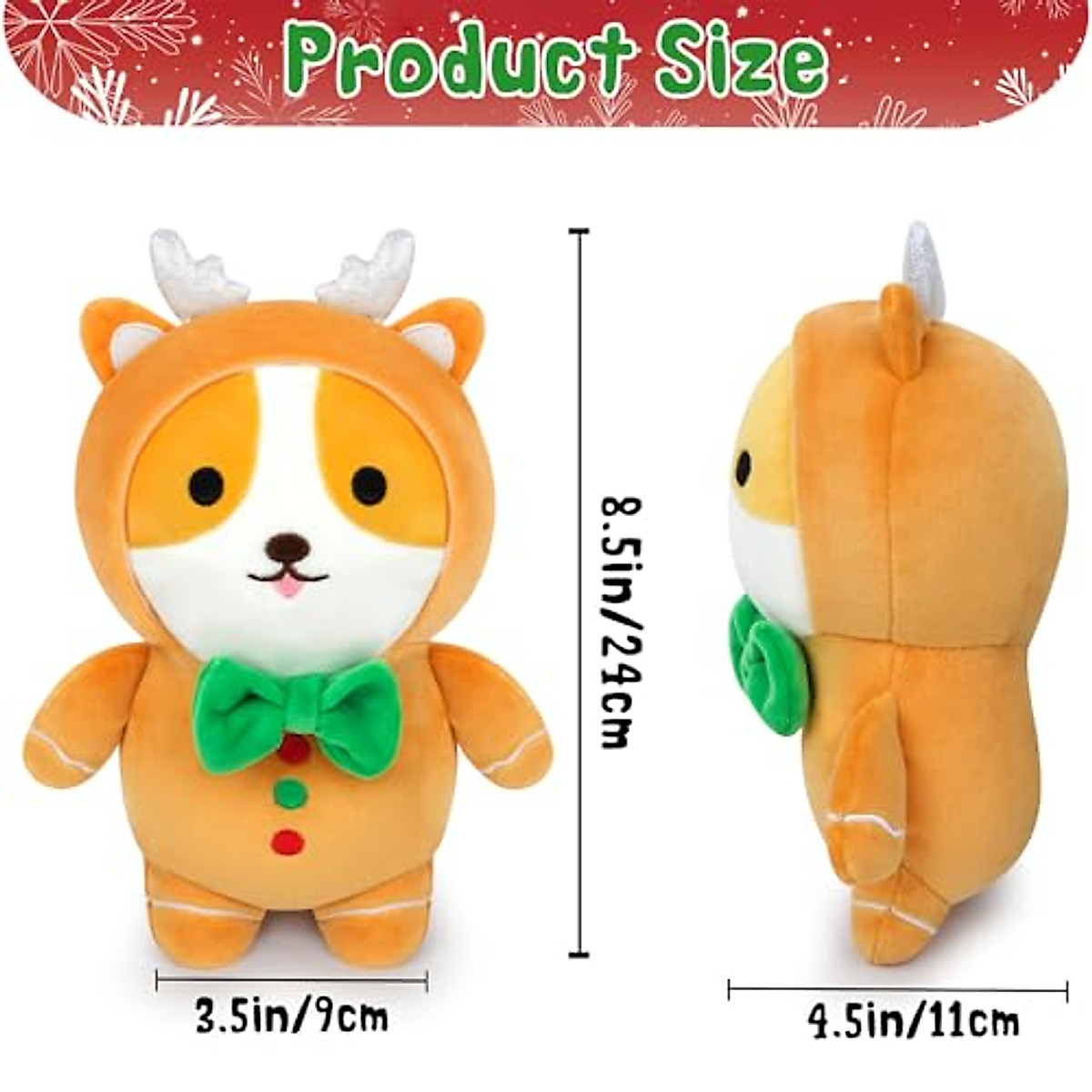 Leokawin Corgi Stuffed Animal Dog Plush Toy, 8" Cute Gingerbread Corgi Plush Doll, Kawaii Corgi in Gingerbread Plushie, Dog Plush Doll Gift for Kids