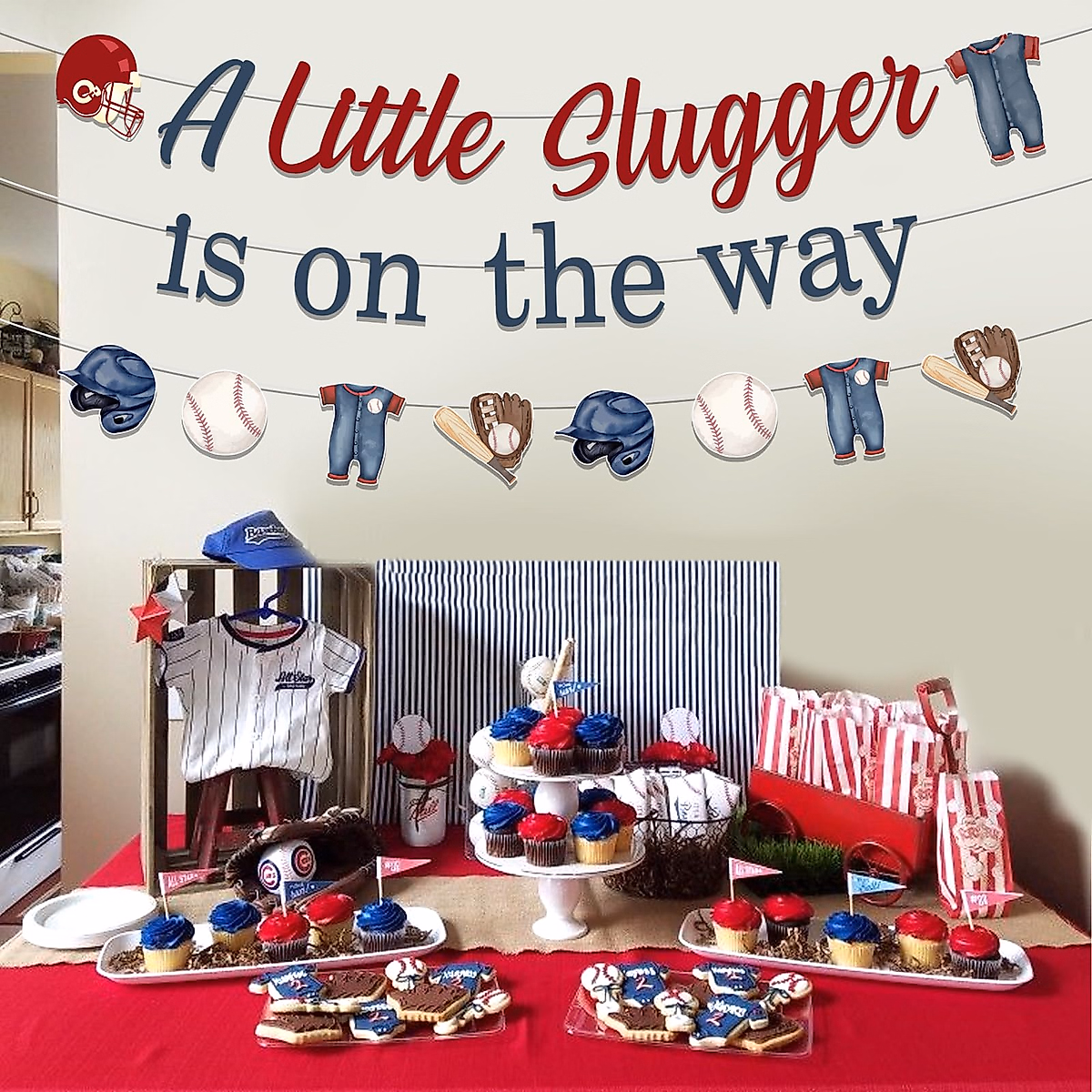 Balterever Baseball Baby Shower Decorations Banner Little Slugger Is On The Way Banner Baseball Theme Garland Baseball Theme Party Supply Hanging Wall Banner Decor for Baby Shower Baby Boy Sport Fan