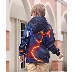 Ahegao Boys Navy Blue Hoodies for Kids 3D Printed Red Fire Pullover Sweatshirts With Big Pocket 6 7 8 Years Old Little Girls Casual Sports Shirt Sweater Children Winter Hoody Clothes