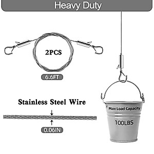 Wgbon 2Pcs Adjustable Picture Hanging Wire, Upgrade Mirror Frame Hanging Kit, 6.6FT Heavy Duty Stainless Steel Wire Rope, Supports Up to 100lbs