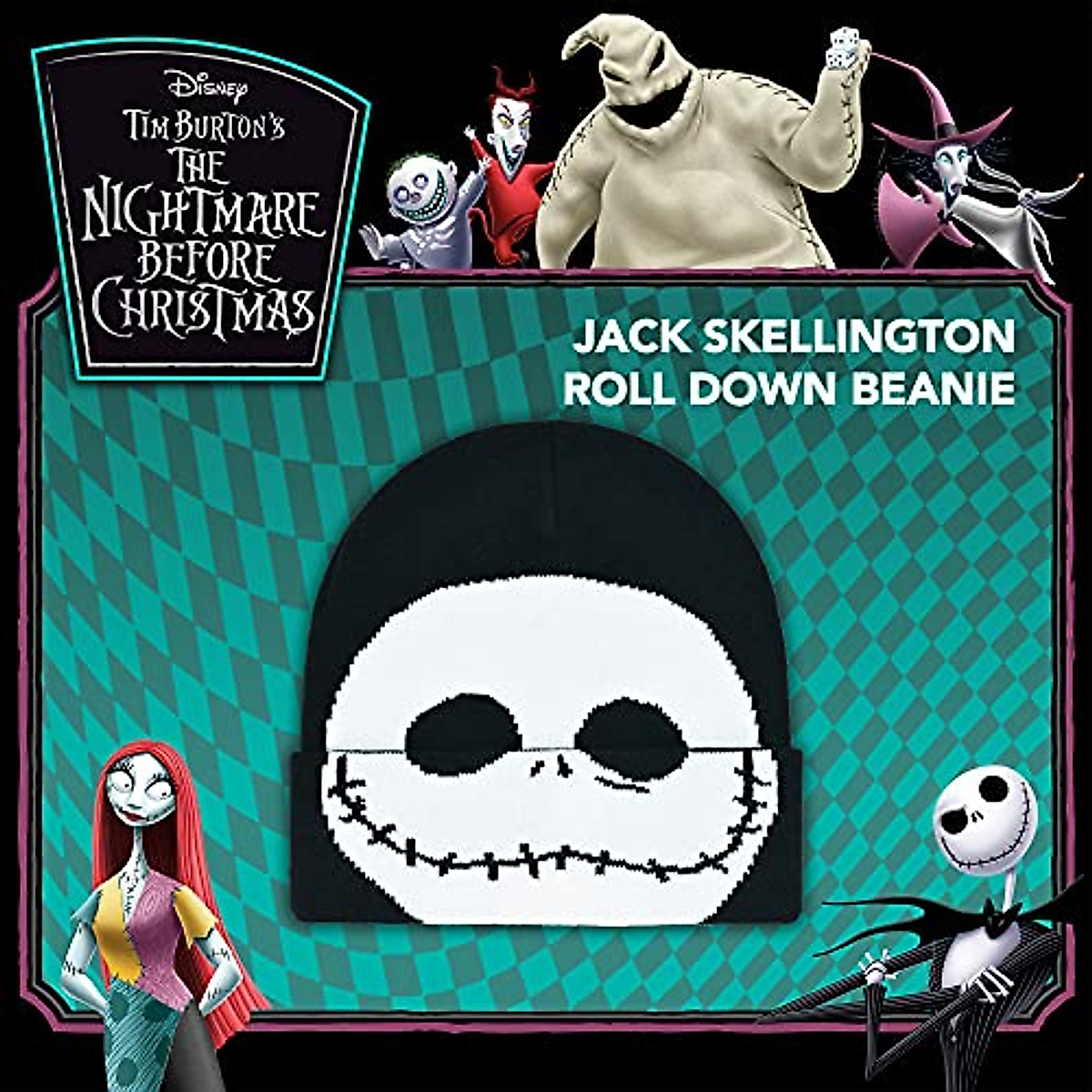 Disney Nightmare Before Christmas Jack Skellington Beanie Hat, Winter Knit Cap, Black, One Size