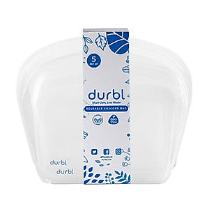 Durbl-Reusable Silicone Bags, 5 Pack(Sky), Snack+Sandwich+Half-Gallon, Microwave, Dishwasher and Freezer Safe Silicone Bags For Food & Travel, Reusable Baggies Perfect for Snack Sandwich Storage