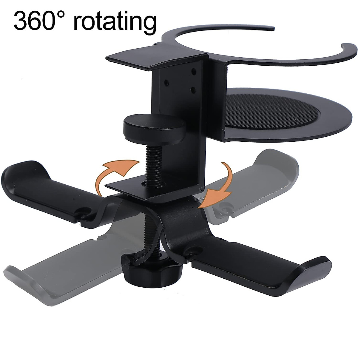 Headphone Stand with Cup Holder/2 Hidden Headset Hooks for All Headsets, 360° Adjustable & Rotating Desk Organizers for Bag/Cup/Coat/Headphone/Canned Beer/Umbrella/Data Cable/Drinks/Gloves -ZELPEAK