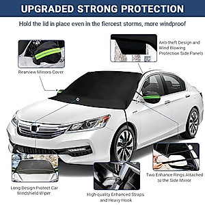 Car Windshield Cover for Ice and Snow, Windshield Frost Cover Ice Removal Wiper Protector, Enhanced 600D Oxford Fabric Windshield Snow Cover, Winter Car Accessories for Most Cars Trucks Vans SUVs