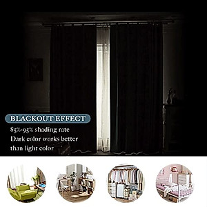 PONY DANCE Black Out Window Curtains - 2 Panels Thermal Curtain Drapes Insulated Window Treatments Light Block Short Blinds Rod Pocket for Small Window, W 42 x L 54 inches, Black, One Pair