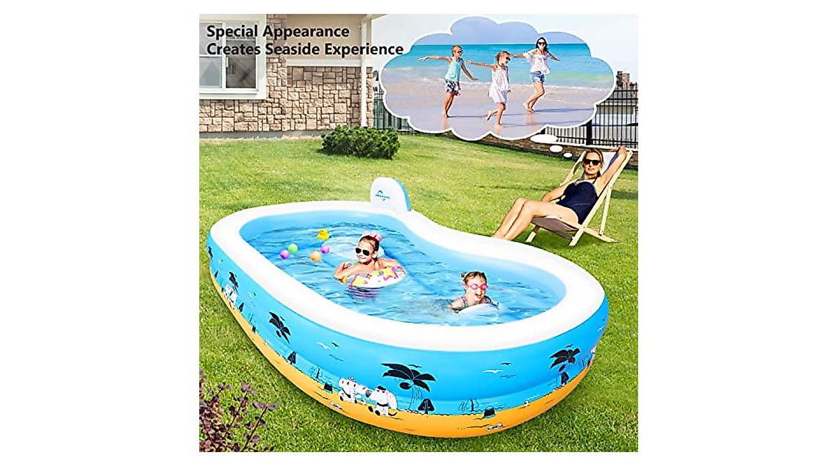 Large Inflatable Pool with Seat for Families - 100 x 61 in Backyard Pool