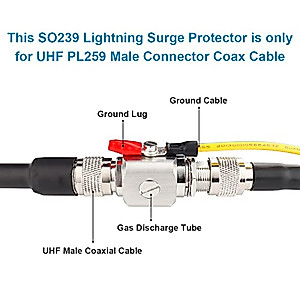 XRDS-RF UHF Coaxial Lightning Arrestor SO239 Socket Bulkhead UHF Female to Female Coaxial Connector for CB Ham Two-Way Radio Base Antennas