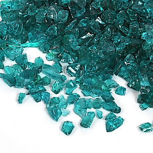 Alan Stone High Luster Reflective Fire Glass Gravel,Fire Gems,Fire Drops,Fire Glass Pebbles Stones Beads Chips for Fire Pit Fish Tank Aquarium Garden,3-6mm 435g/0.95lb (Turquoise)
