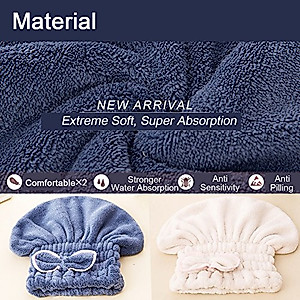 Jseng 2PC Microfiber Hair Drying Caps, Extrame Soft & Ultra Absorbent, Fast Drying Hair Turban Wrap Towels Shower Cap for Girls and Women