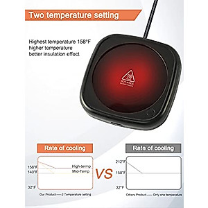 Coffee Mug Warmer - Mug Warmer for Desk with 2 Temperature Settings, Electric Coffee Cup Warmer, Auto Shut Off Coffee Warmer Black