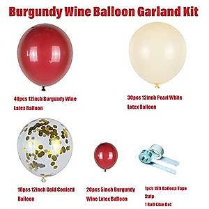Wine Burgundy Balloon Garland Kit, 12" 5" Burgundy Balloons Gold Confetti Balloon 16 Feet Balloon Strip Tape Set for Burgundy Theme Party Wedding Decorations
