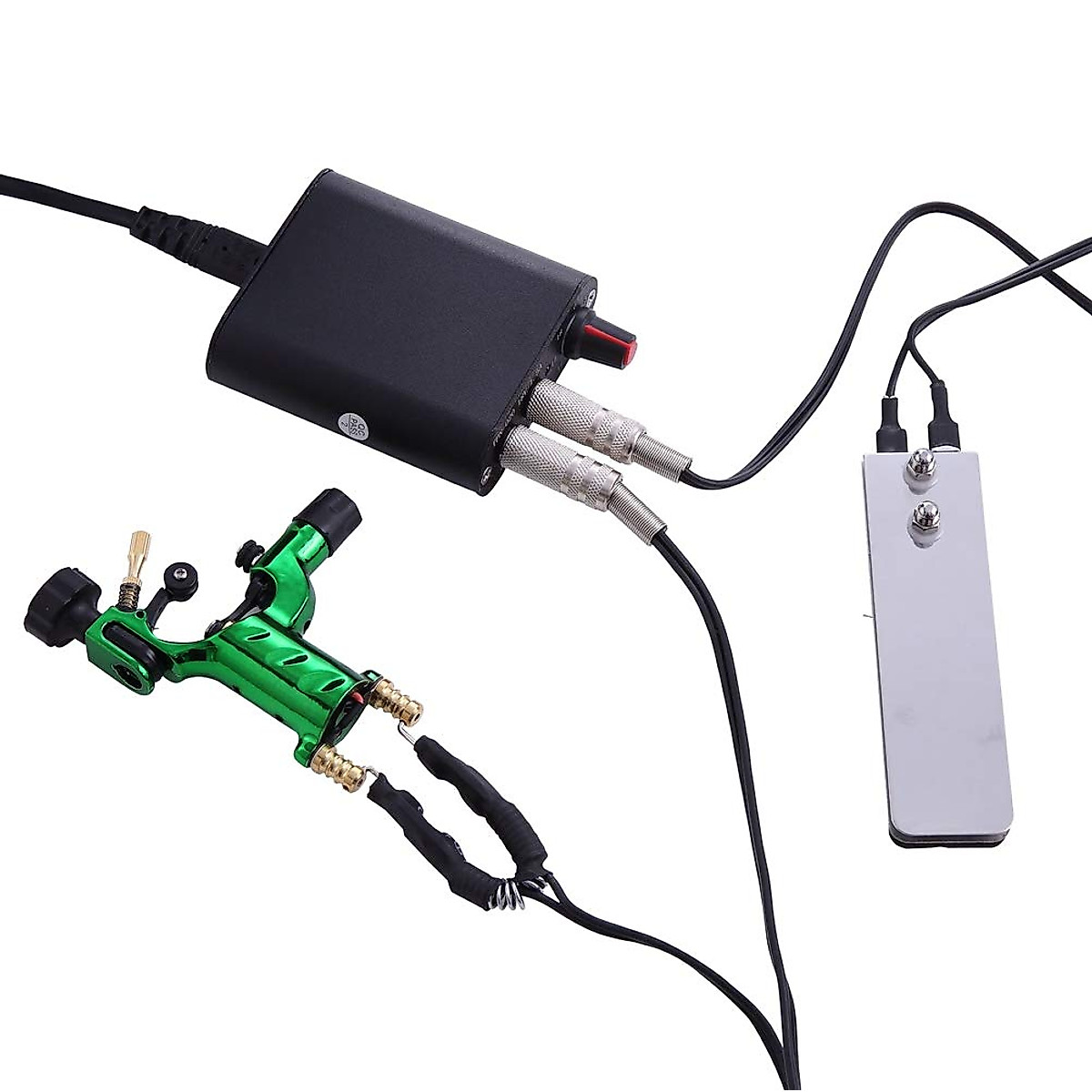 Mini Tattoo Power Supply Set,New Star Tattoo Mini Motor Black Tattoo Machine Power Supply with Tattoo Clip Cord and Stainless Steel Foot Pedal for Permanent Makeup Tattoo Supply Accessory