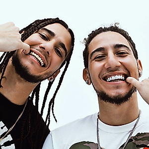 TOPGRILLZ Diamond Grills 18K Gold Plated Fully Iced Out CZ Vampire Top and Bottom Face Mouth Silver Grillz for Your Teeth Men Women with Extra Molding Bars