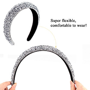 Wecoe Rhinestone Diamond Bling Glitter Sparkle Silver Fashion Headbands for Women and Girls - Thick Padded Hair Accessories Gift