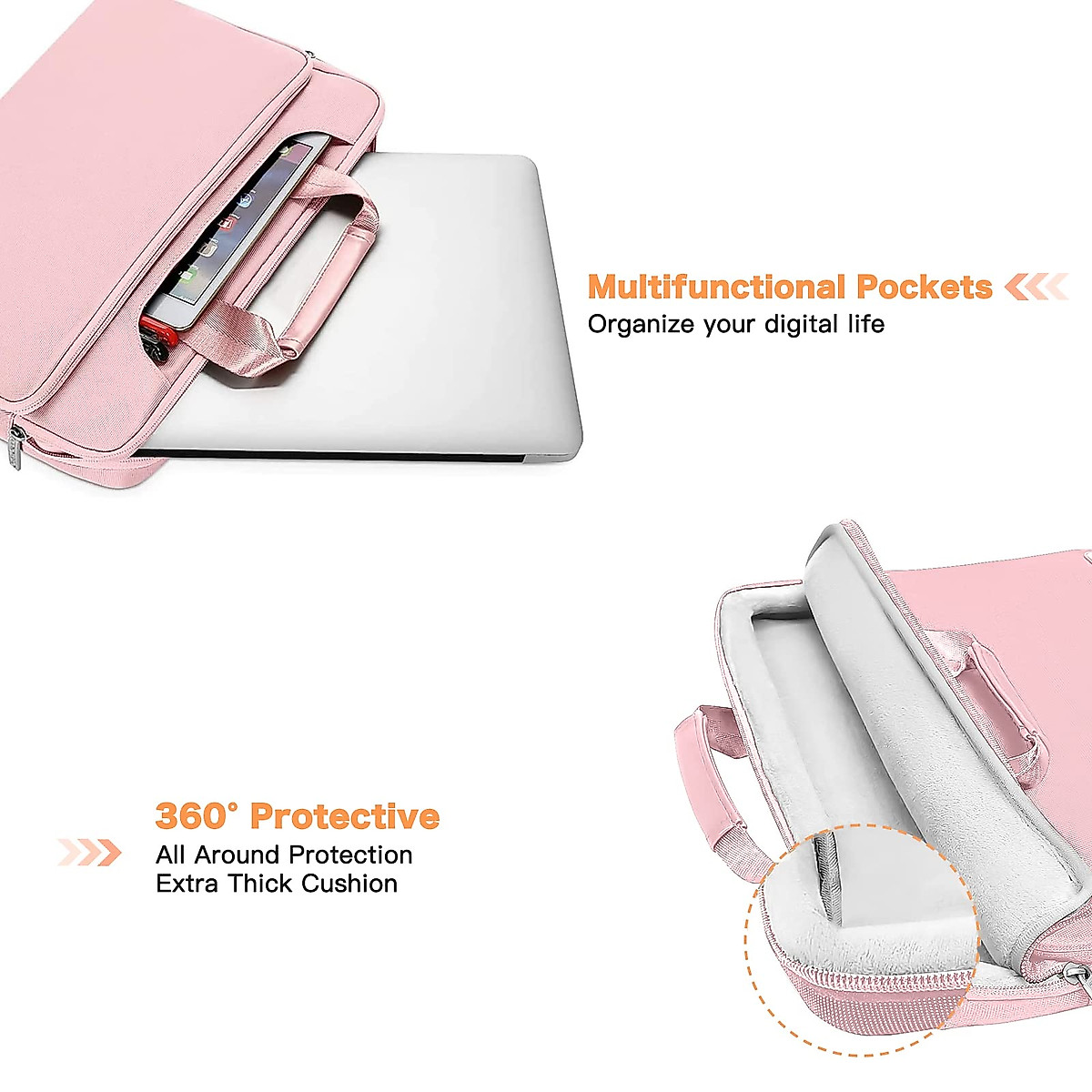 MOSISO 360 Protective Laptop Shoulder Bag Compatible with MacBook Air/Pro, 13-13.3 inch Notebook, Compatible with MacBook Pro 14 inch M3 M2 M1 2023-2021,Matching Color Sleeve with Belt, Pink