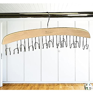 RoomForLife - Solid Wood Hanger with 12 Metal Hooks for Hanging Belts, Necklaces, Swimsuits, Ties, Scarves, Bras, Undergarments and Closet. Size 15.5 inches x 6.25 inches