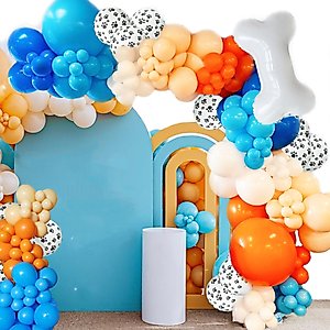 168Pcs Blue Orange Dog Balloons Garland Kit with Orange Blue White Nude Balloons for Baby Shower Decorations Boys Girls Birthday Party Supplies