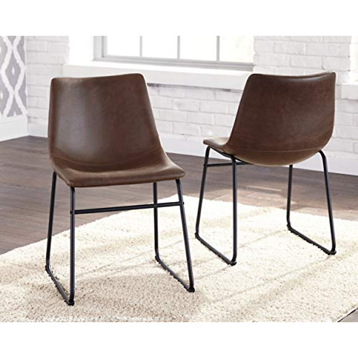 Signature Design by Ashley Mid Century Centiar Dining Bucket Chair, 2 Count, Black and Brown