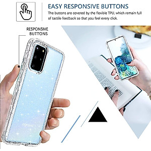 GUAGUA Galaxy S20 Plus Case Samsung S20 Plus Case Glitter Bling Crystal Clear 3 in 1 Hybrid Hard PC Soft TPU Bumper Cover Shockproof Protective Case for Samsung Galaxy S20 Plus 6.7-inch Transparent