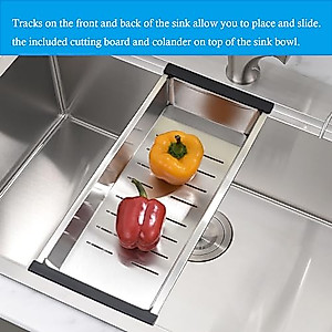 33-Inch Drop in Workstation Kitchen Sink - VOKIM 33 x22Inch Single Bowl Kitchen Sink 16 Gauge Stainless Steel 10'' Deep Handmade Kitchen Sink with Cutting Board& Strainer