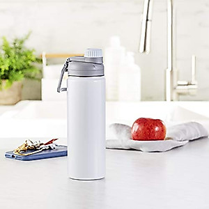 Amazon Basics Stainless Steel Insulated Water Bottle with Spout Lid – 20-Ounce, White