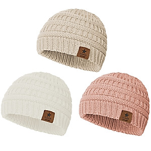 Zando Baby Beanies for Girls Winter Caps Warm Infant Toddler Children's Beanie Knit Hats B 3 Pack 2 One size