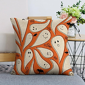 Cute Ghosts Pillow Covers 18x18 Halloween Background Pillowcase Set of 2 Linen Throw Pillow Covers Decorative Square Pillow Cases Standard Size for Home Couch Sofa Bed Pillow Protector
