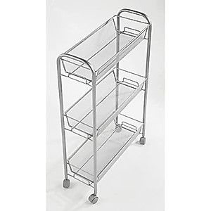 mDesign Steel Rolling Utility Cart Storage Organizer Trolley with 3 Basket Shelves for Laundry Room, Mudroom, Garage, Bathroom Organization - Holds Detergents, Hand Soap - Biro Collection, Silver