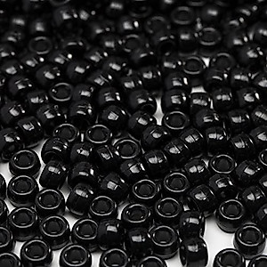 1000 Pcs Acrylic Black Pony Beads 6x9mm Bulk for Arts Craft Bracelet Necklace Jewelry Making Earring Hair Braiding (Black)
