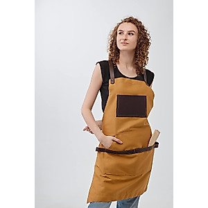 OleksynPrannyk Work Apron in Non-Waxed Canvas with Cross Straps Adjustable (Amber)