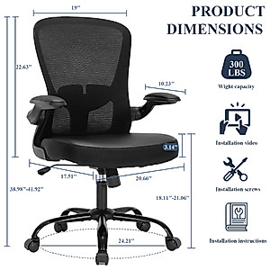 TOPBSHODC Office Chair,Ergonomic Mesh Desk Office Chair with Lumbar Support,PU Leather Compter Chair with Adjustable Heigh,Executive Swivel Rolling Chair with Flip up Arm,Black