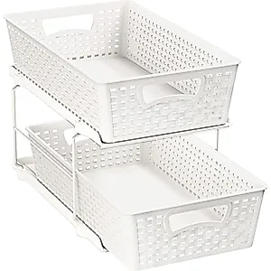 Simple Houseware 2 Tier Bathroom Organizer Tray Pull-Out Sliding Drawer/Under-Sink Storage, White