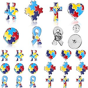 24 Pieces Autism Awareness Pin Autism Pin Lapel Pin Multi Color Autism Puzzle Piece Brooches Pins Autism Awareness Accessories for Clothing, Shirts and Jackets, 6 Styles (24 Pieces)