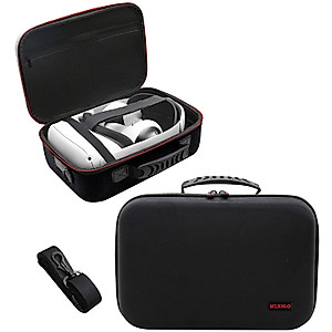 NexiGo Hard Carrying Case for Oculus Quest 2 and 3 with Elite Strap, All-in-one, Lightweight, VR Gaming Headsets and Controllers Accessories, Hard Protective Travel Case with Shoulder Strap (Black)
